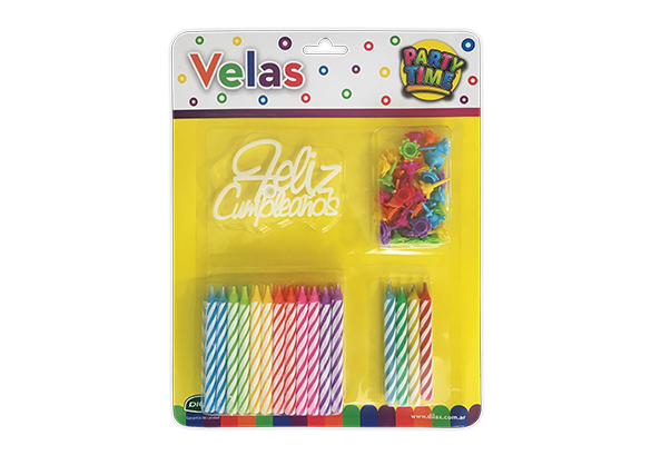 36 VELAS CANDY + 4 VELAS MAGICAS + 40 SOPORTES + ADORNO FELIZ ...